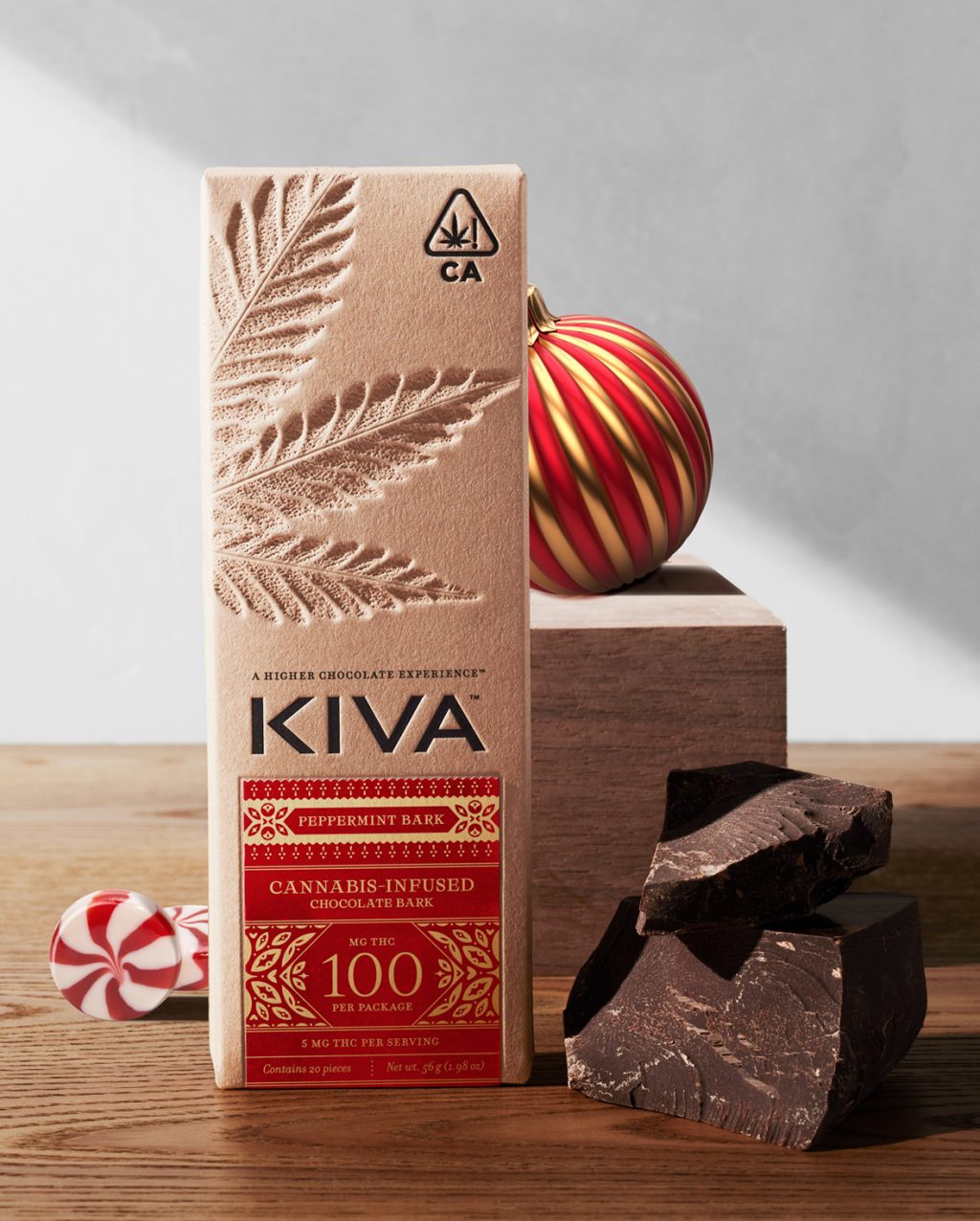 Kiva Bar Peppermint Bark Dark Chocolate Cannabis Edible | Kiva Confections