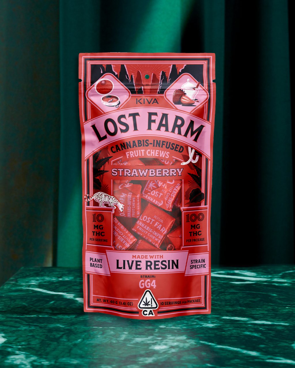 Lost Farm Strawberry Chews infused with the GG4 Strain | Kiva Confections
