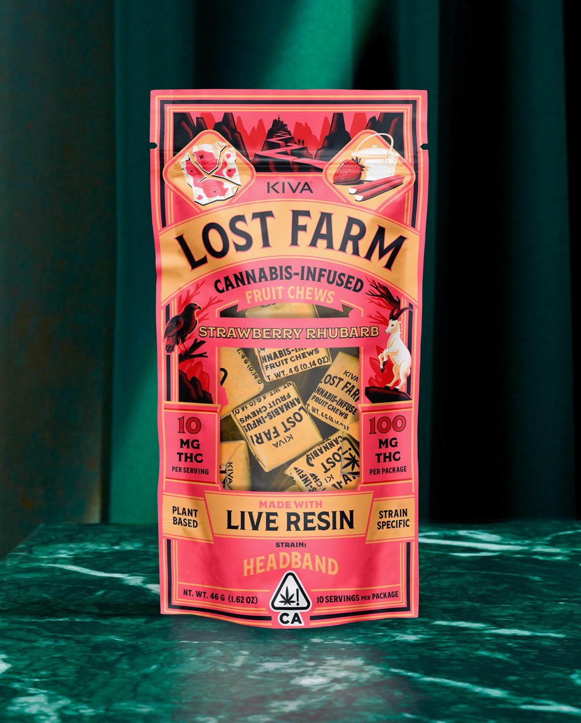 Lost Farm Strawberry Rhubarb x Headband Chews | Kiva Confections