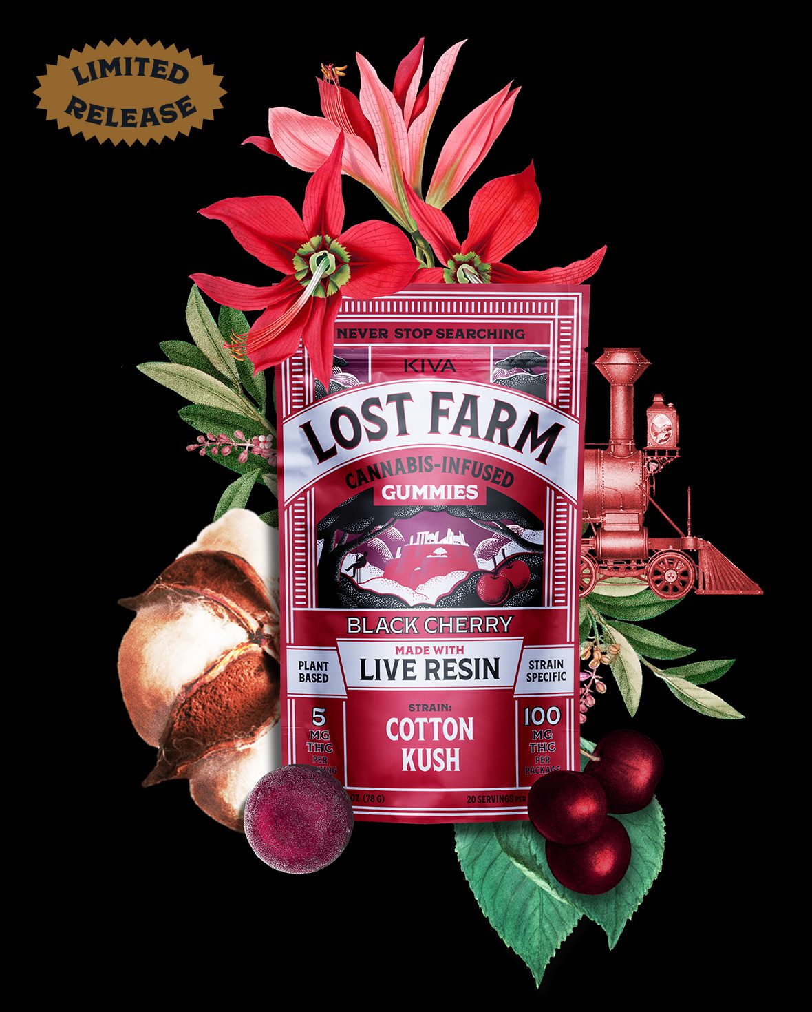 Lost Farm 5mg Black Cherry x Cotton Kush Cannabis Gummy Edibles | Kiva ...